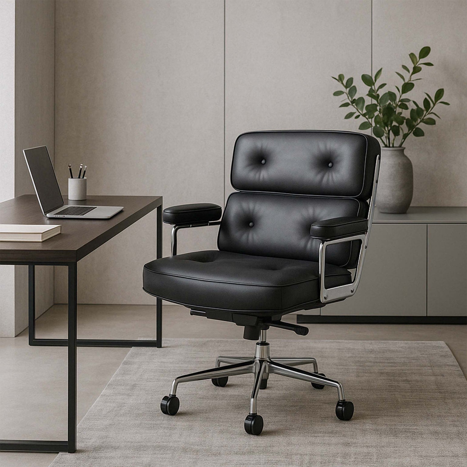 Eames Office Work Chair Black Genuine Leather Replica | Glicks Furniture